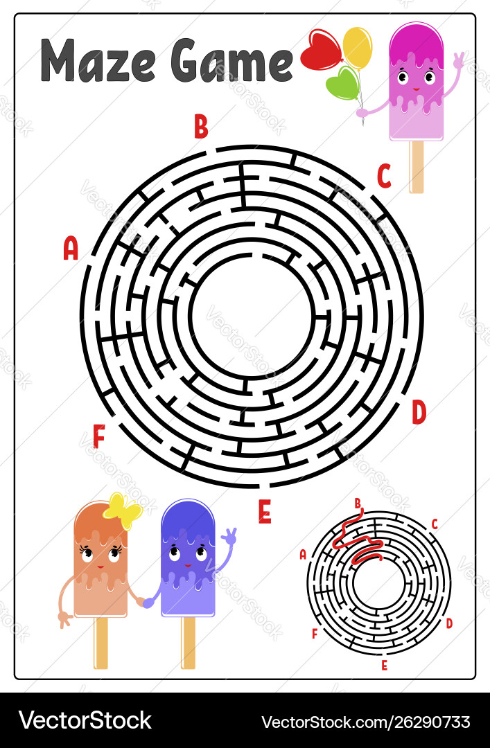 Abstract round maze kids worksheets activity page Vector Image