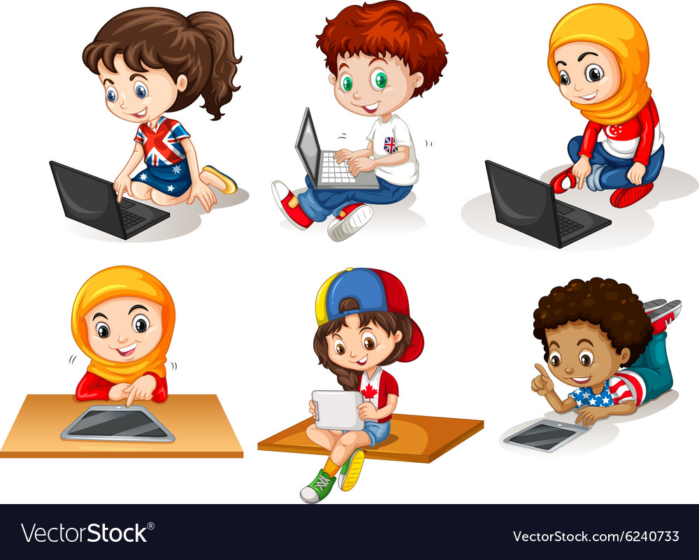 Children using computer and tablet Royalty Free Vector Image