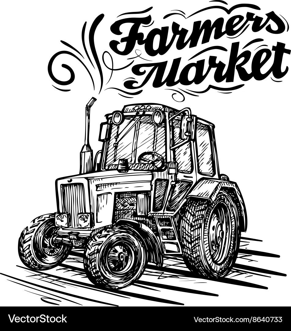 Farm tractor hand drawn isolated on a white Vector Image