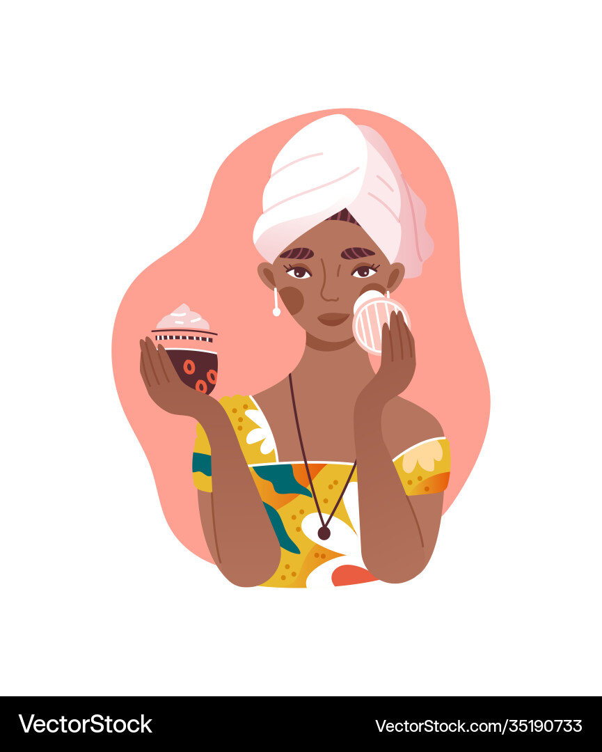 Girl applying pressed powder on her cheeks Vector Image