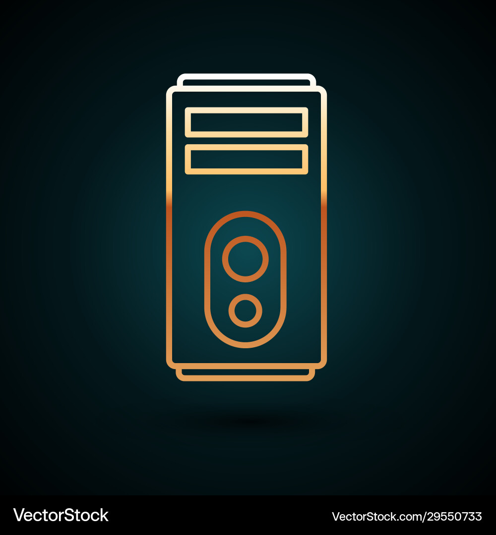 Gold line computer icon isolated on dark blue Vector Image