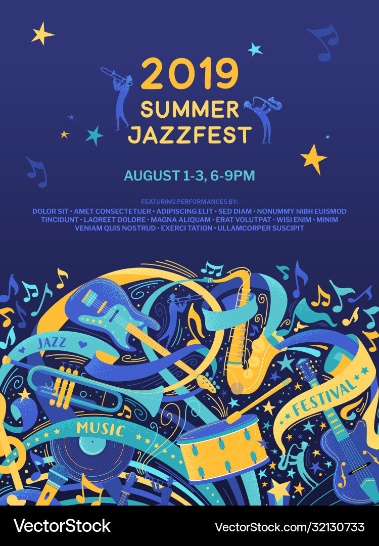 Jazz festival flat poster template Royalty Free Vector Image