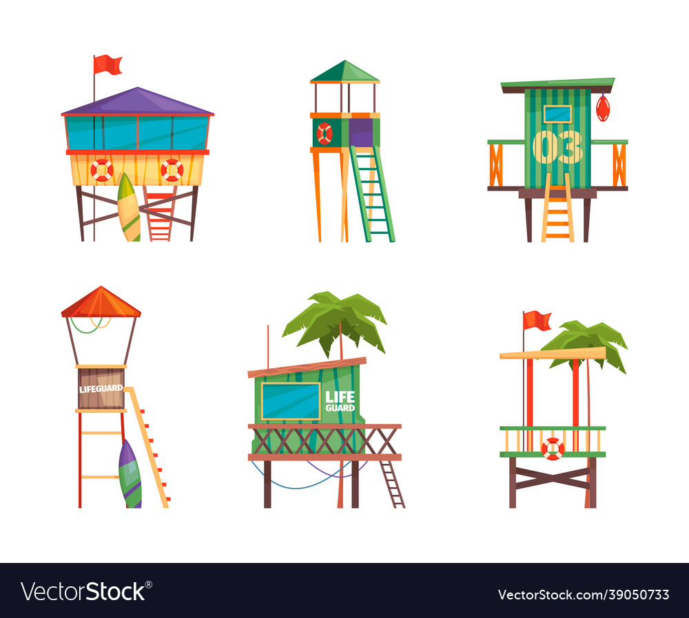 Lifeguard building bungalow guard towers Vector Image