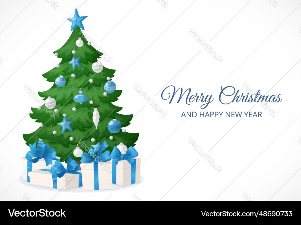 Merry christmas card cartoon tree Royalty Free Vector Image