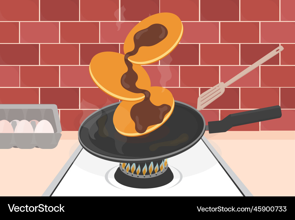 Pancake in a frying pan the kitchen preparing Vector Image