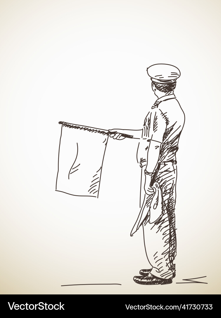 Railway station officer wave a flag Royalty Free Vector
