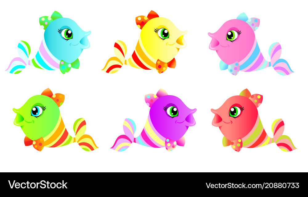 Set of cute colorful fish Royalty Free Vector Image