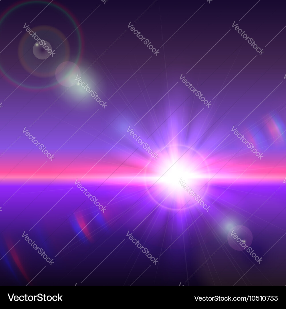 Sun over horizon with lens flares Royalty Free Vector Image