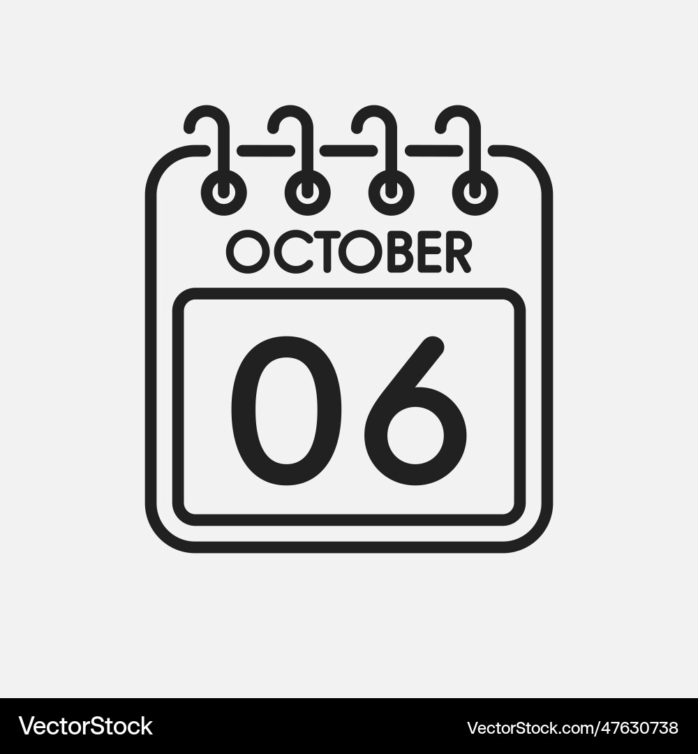Icon page calendar day - 6 october Royalty Free Vector Image