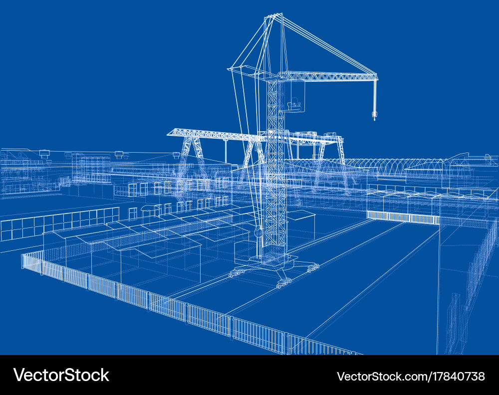Industrial zone with buildings and cranes Vector Image