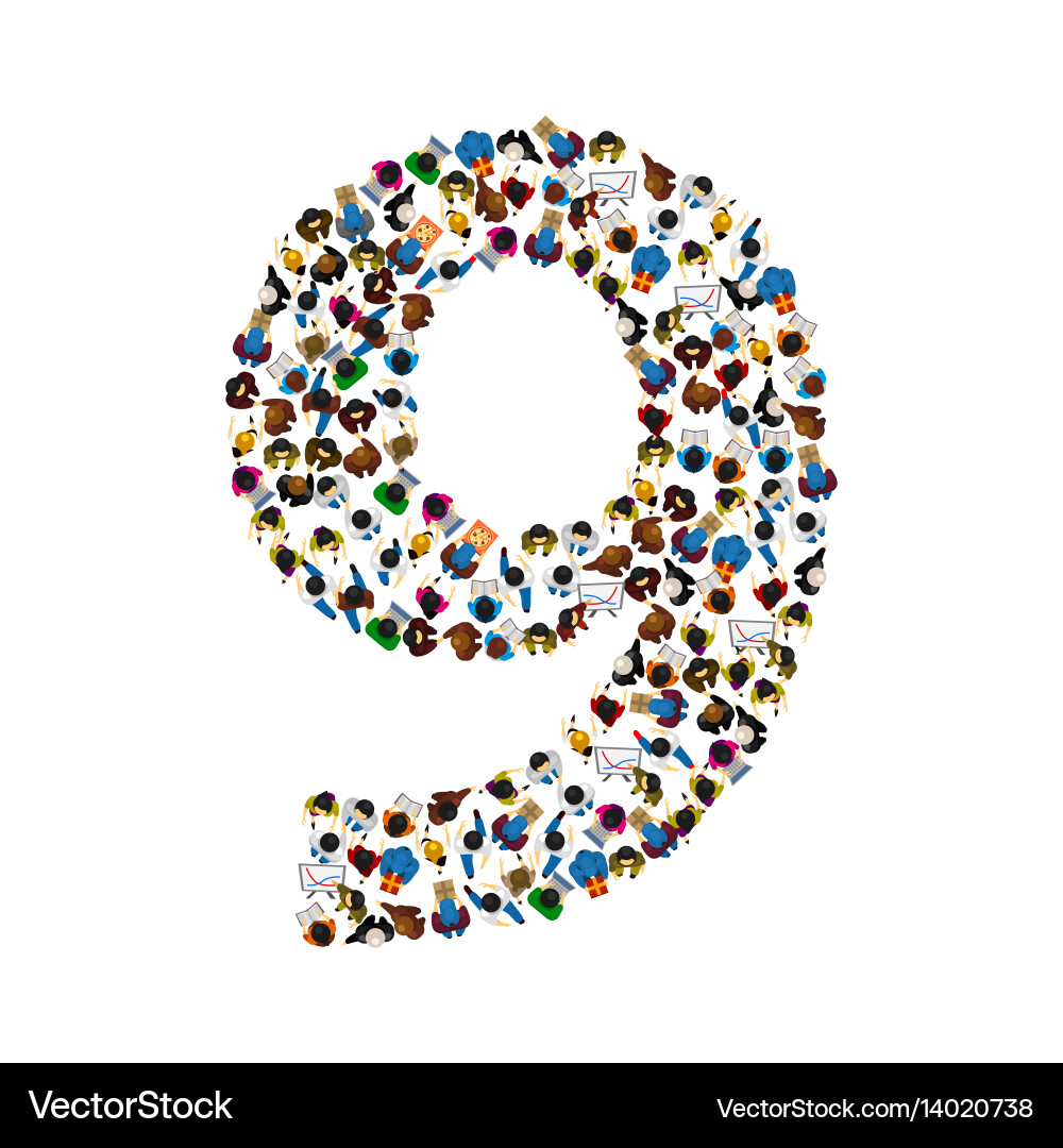 Large group people in number 9 nine form Vector Image