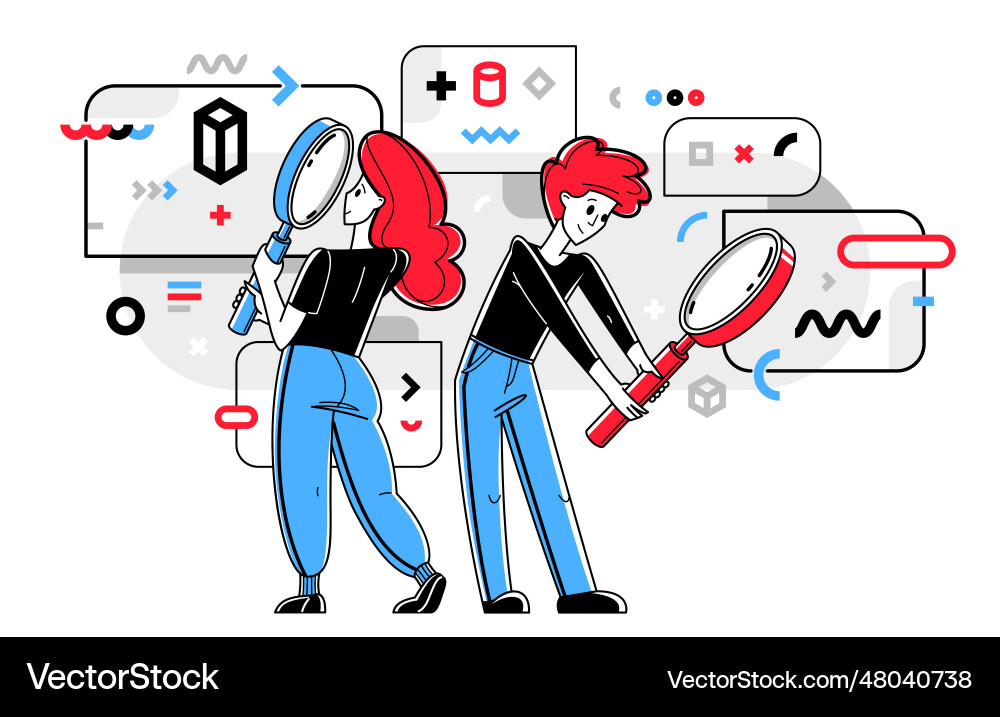 Young people making some inquiry and collecting Vector Image