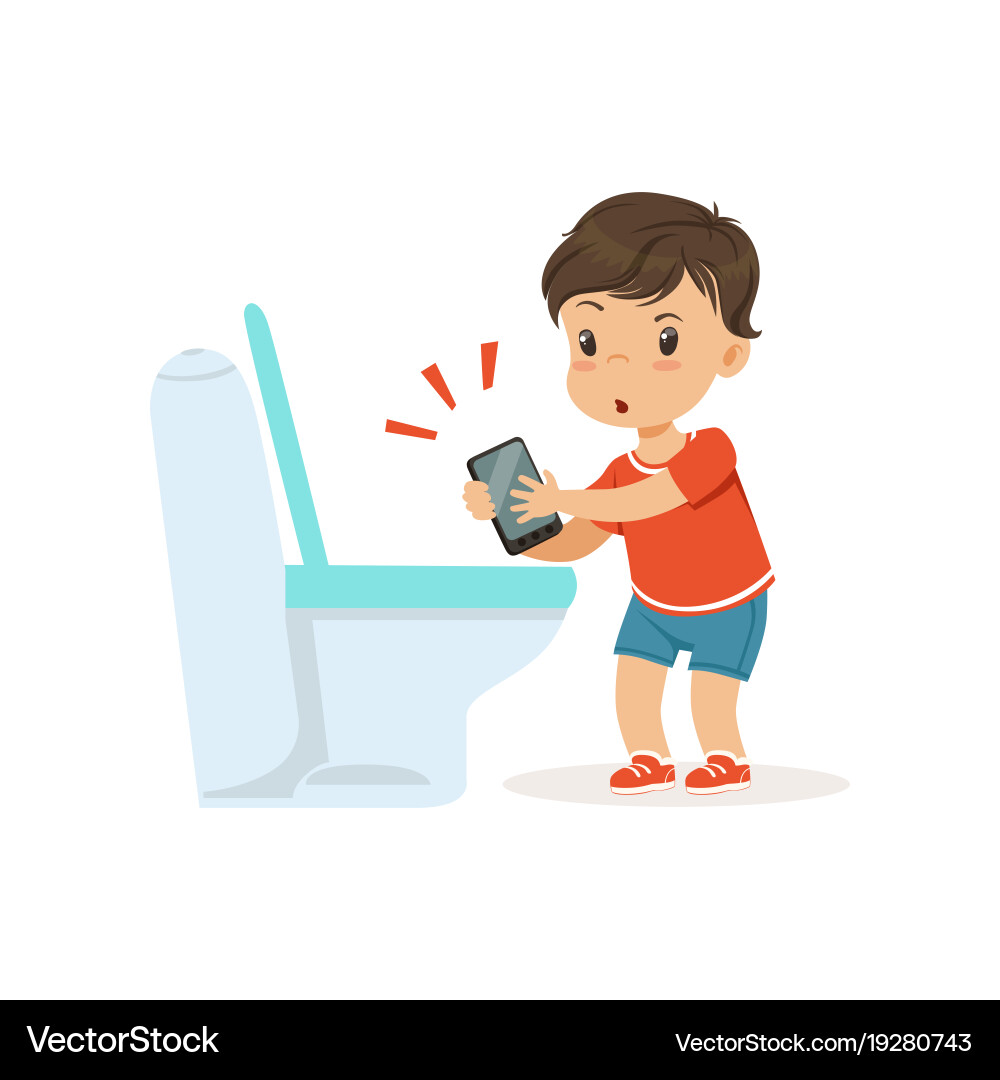 Cute little bully boy throwing phone into the Vector Image