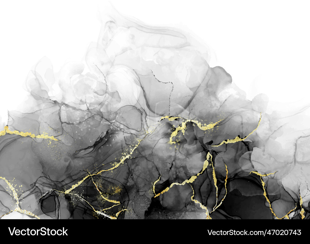 Hand painted alcohol ink background with gold Vector Image