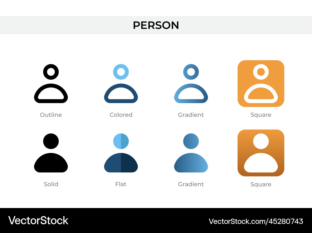 Person icon in different style icons Royalty Free Vector