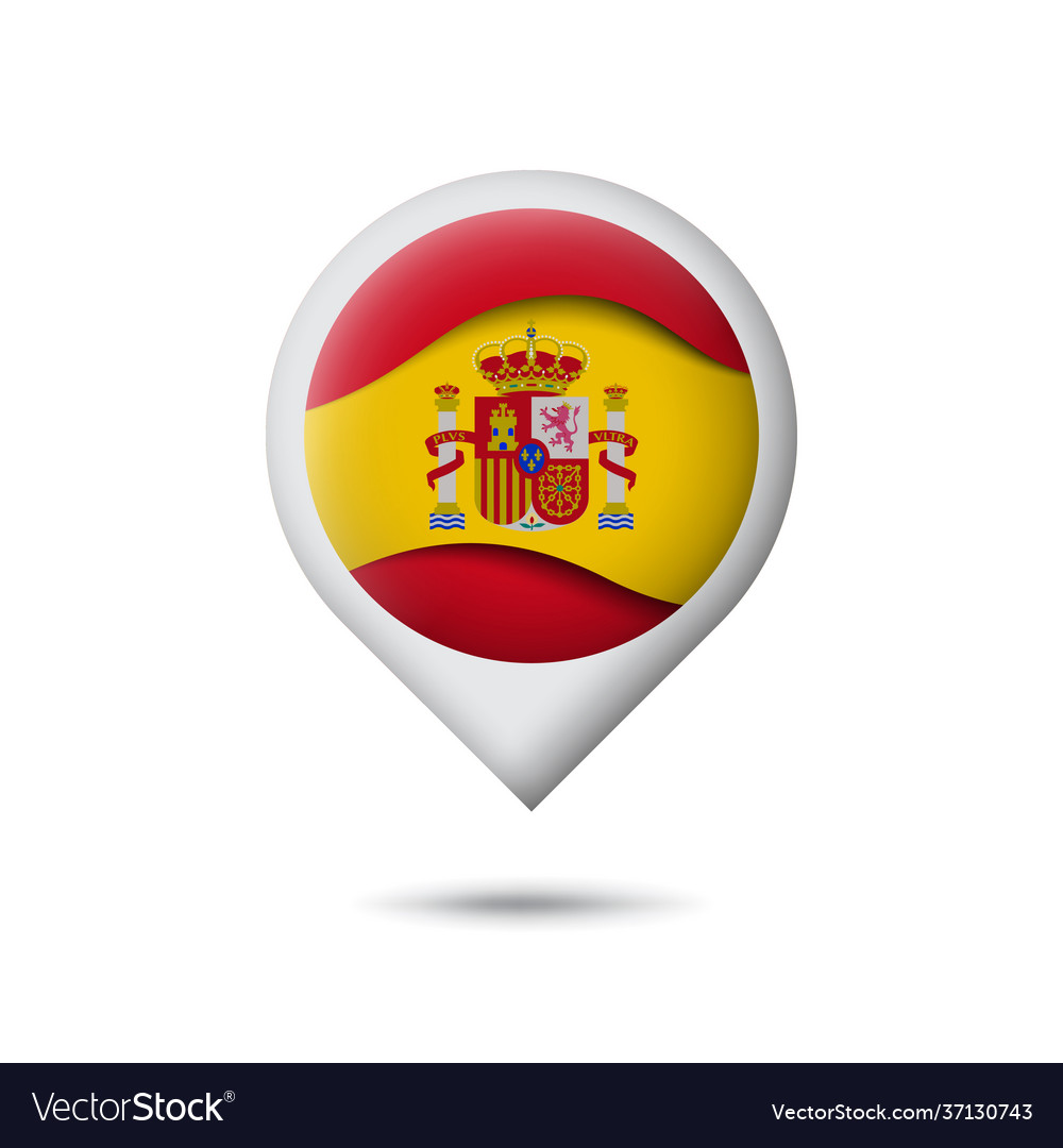 Spain flag icon in shape pointer map Royalty Free Vector