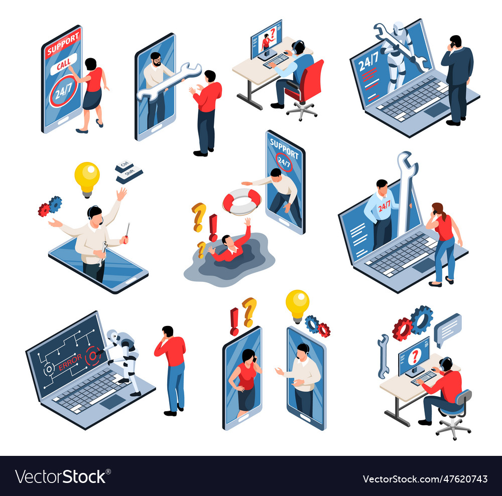 Technical support isometric set Royalty Free Vector Image