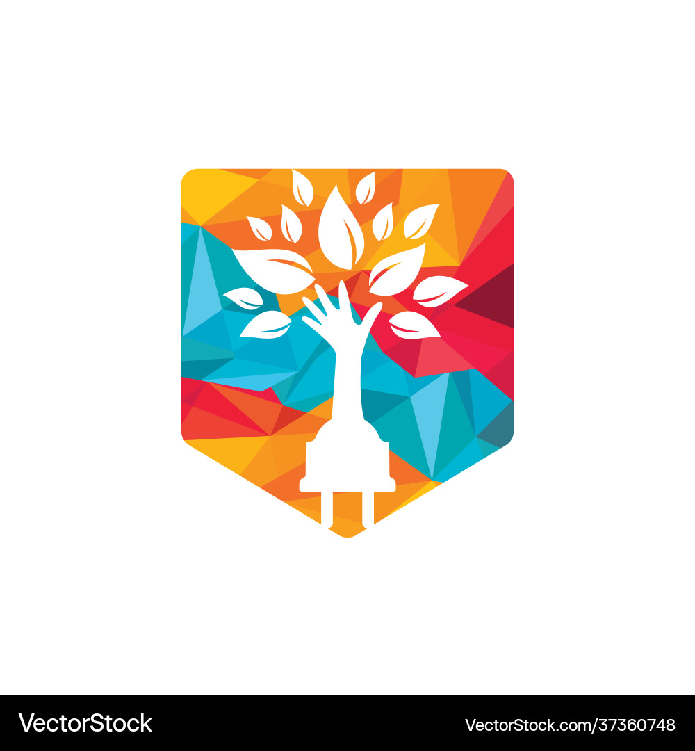 Electric cord and hand tree logo design Royalty Free Vector