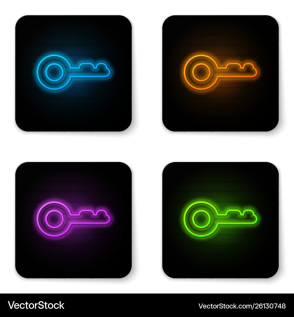 Glowing neon key icon isolated on white Royalty Free Vector