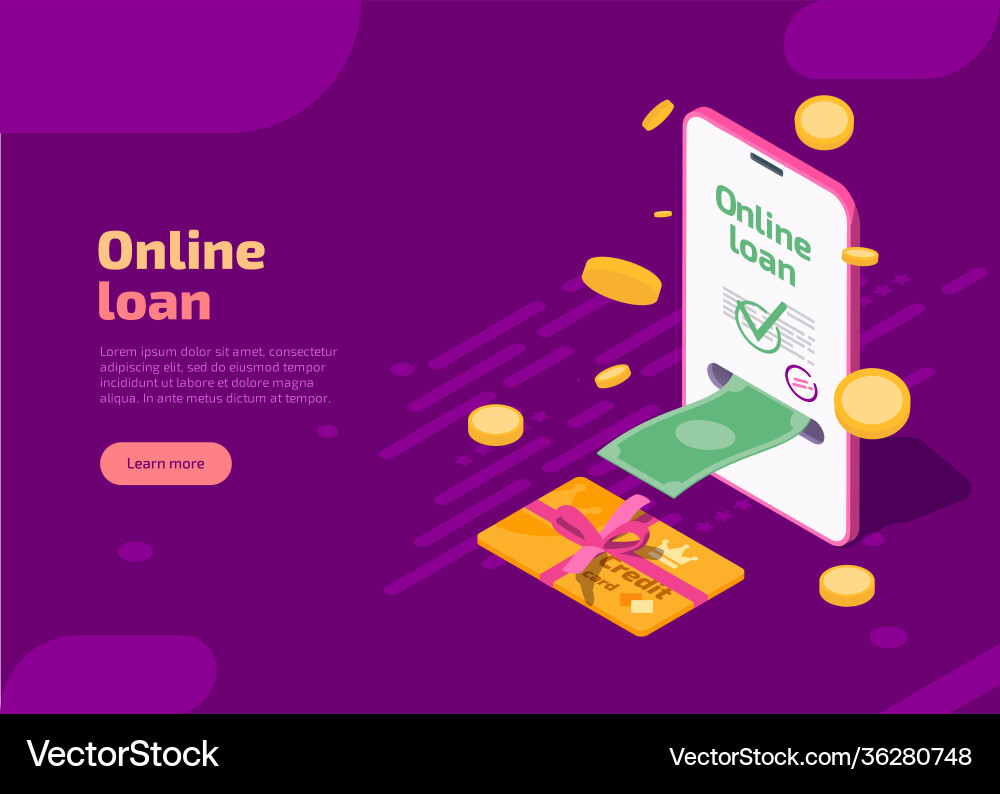 Isometric online loan financial lending Royalty Free Vector