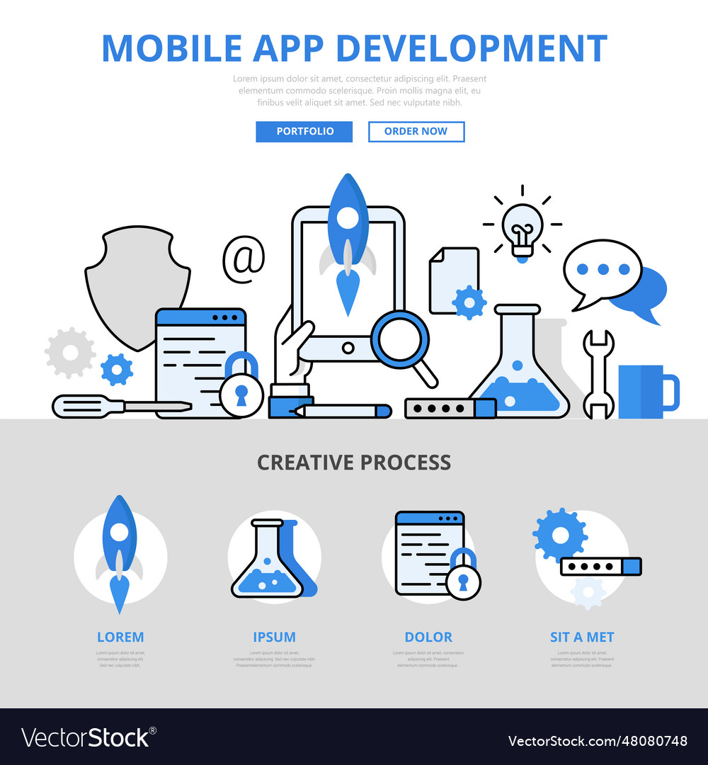 Mobile app development process concept flat line Vector Image
