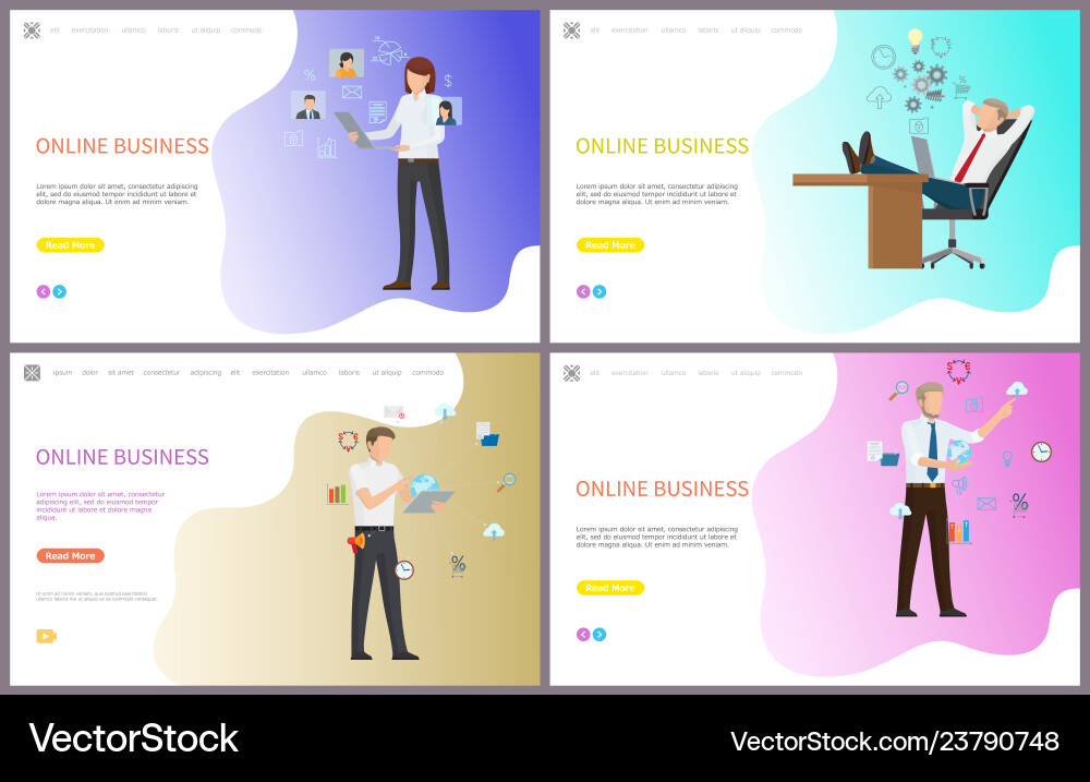 Online business boss relaxing at working place Vector Image