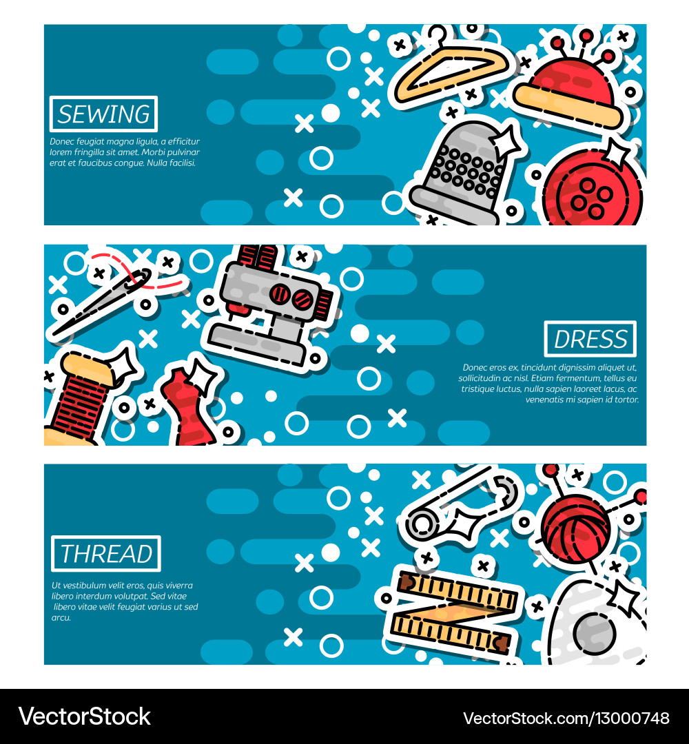 Set of horizontal banners about sewing Royalty Free Vector