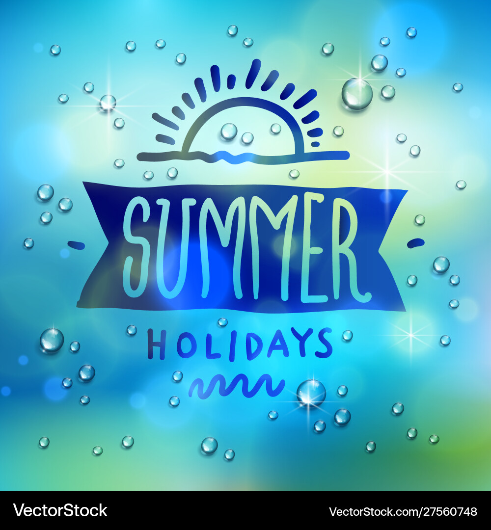 Summer word drawn on a window water rain drops Vector Image