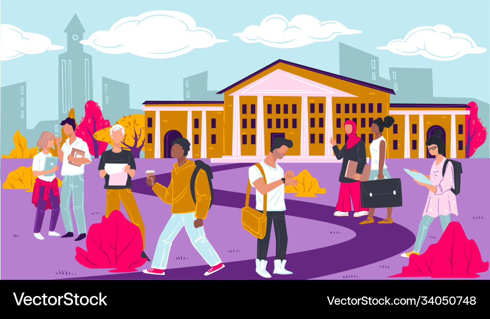 University with students outdoors teenagers Vector Image