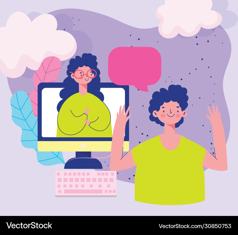 Education online students boy and girl computer Vector Image