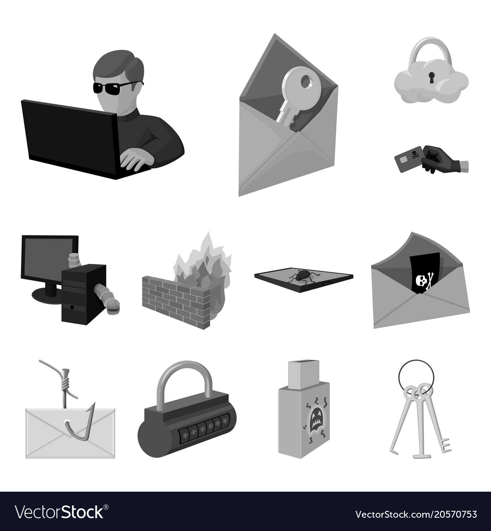 Hacker and hacking monochrome icons in set Vector Image