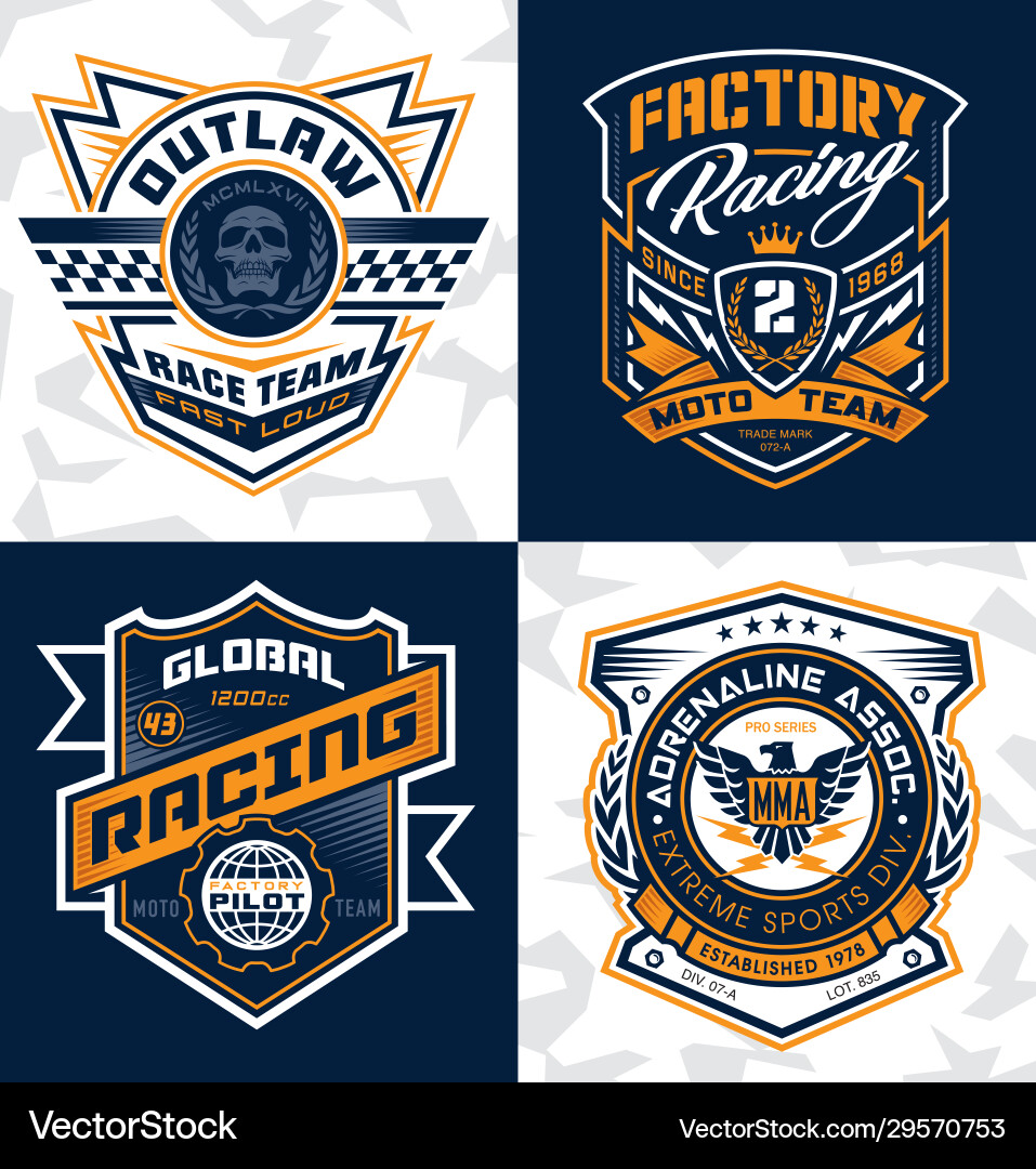 Sports racing emblem crest graphics Royalty Free Vector