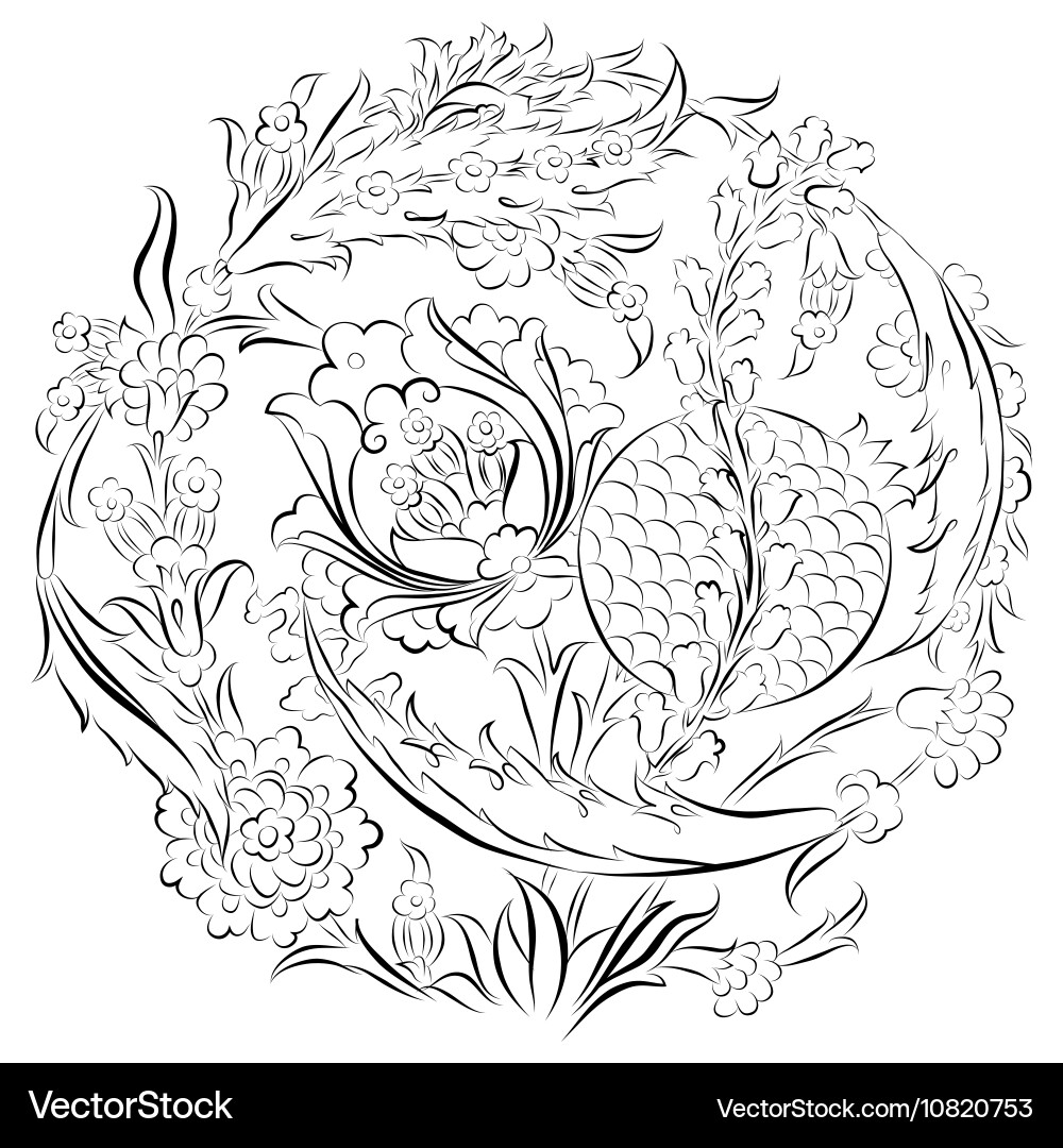 Turkish style digital floral drawing Royalty Free Vector