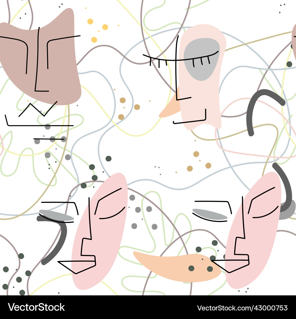 Woman face line abstract drawing seamless pattern Vector Image