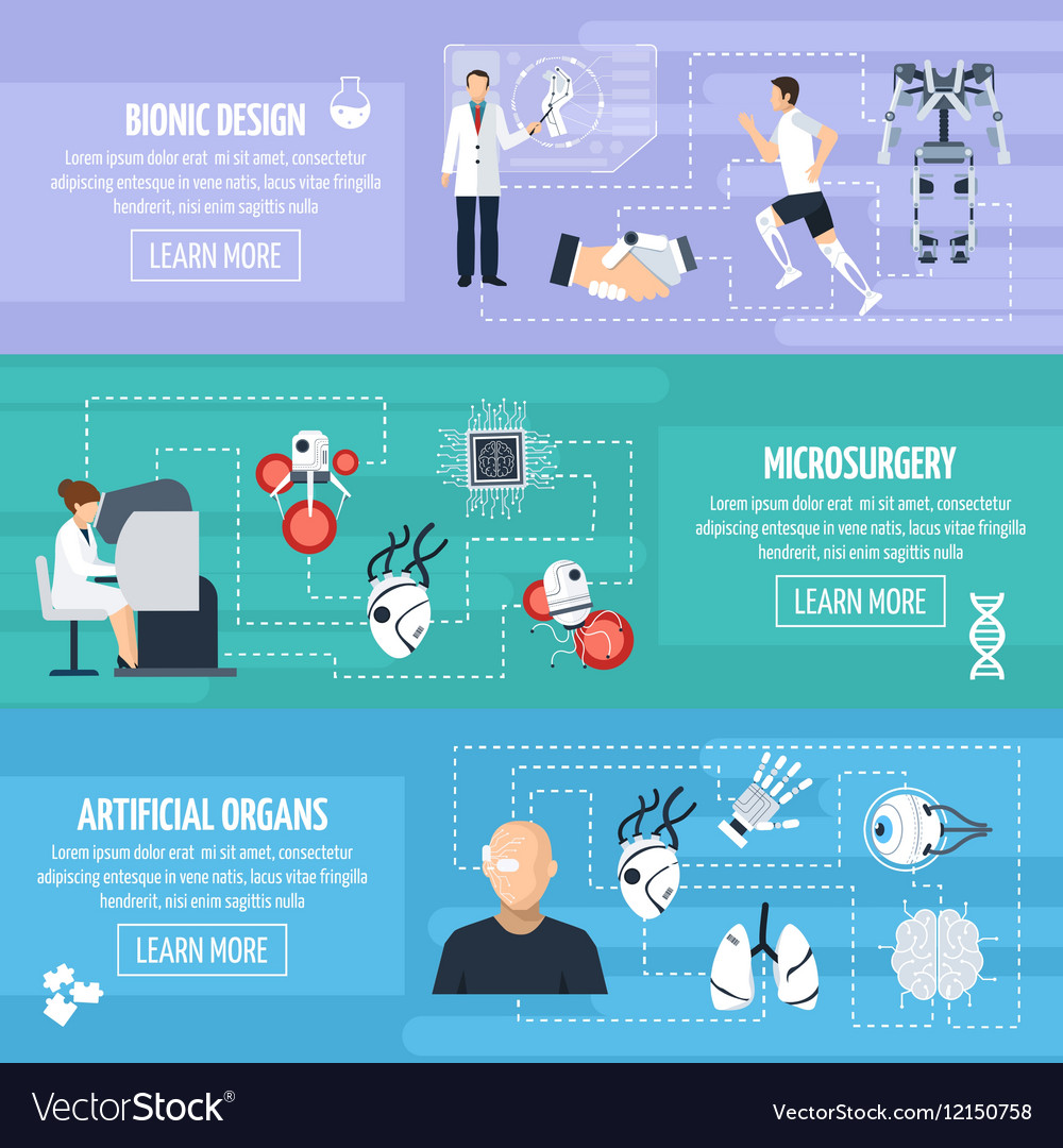 Bionic technology horizontal banners Royalty Free Vector