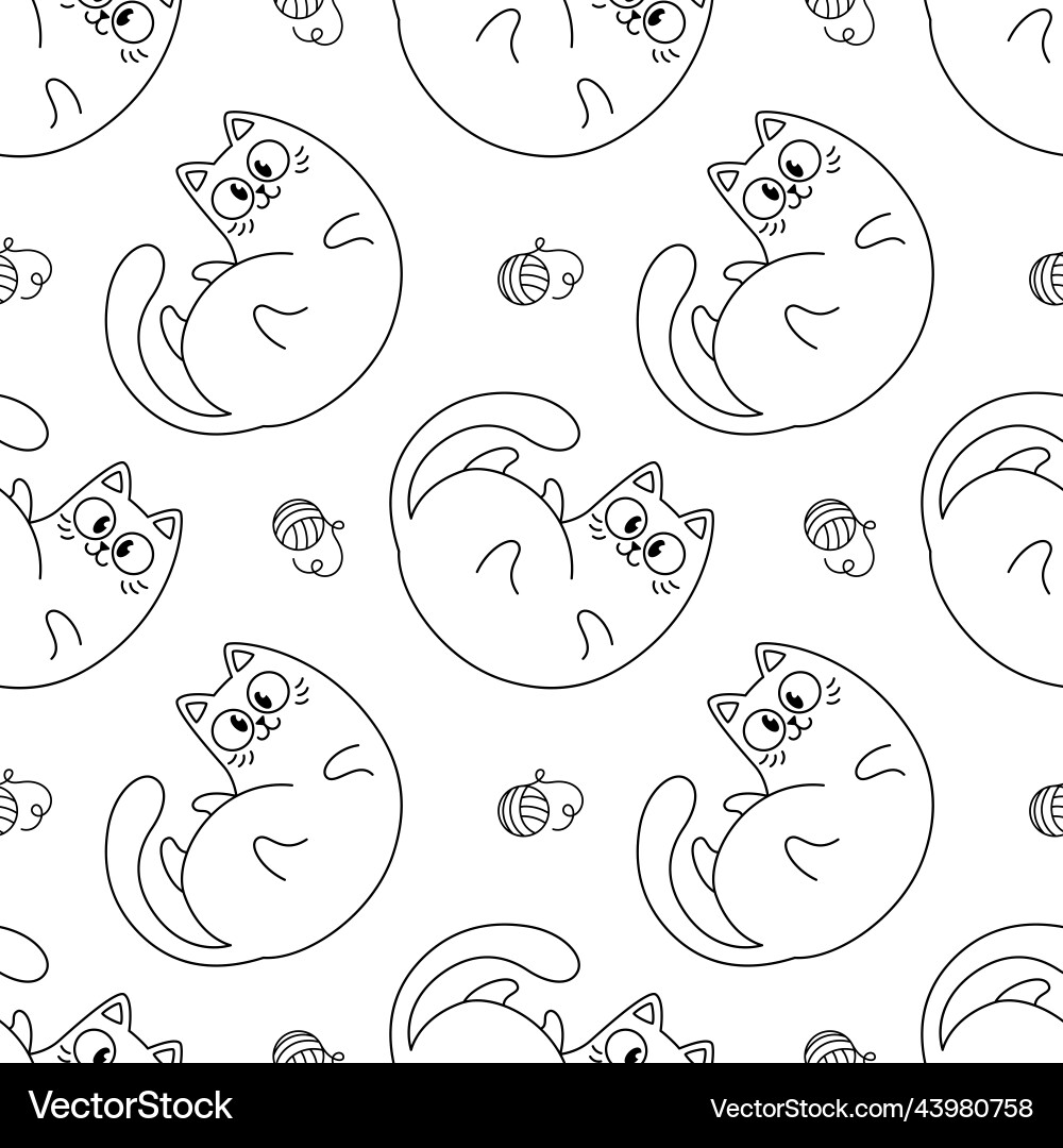 Coloring book pattern with cute cartoon cats Vector Image