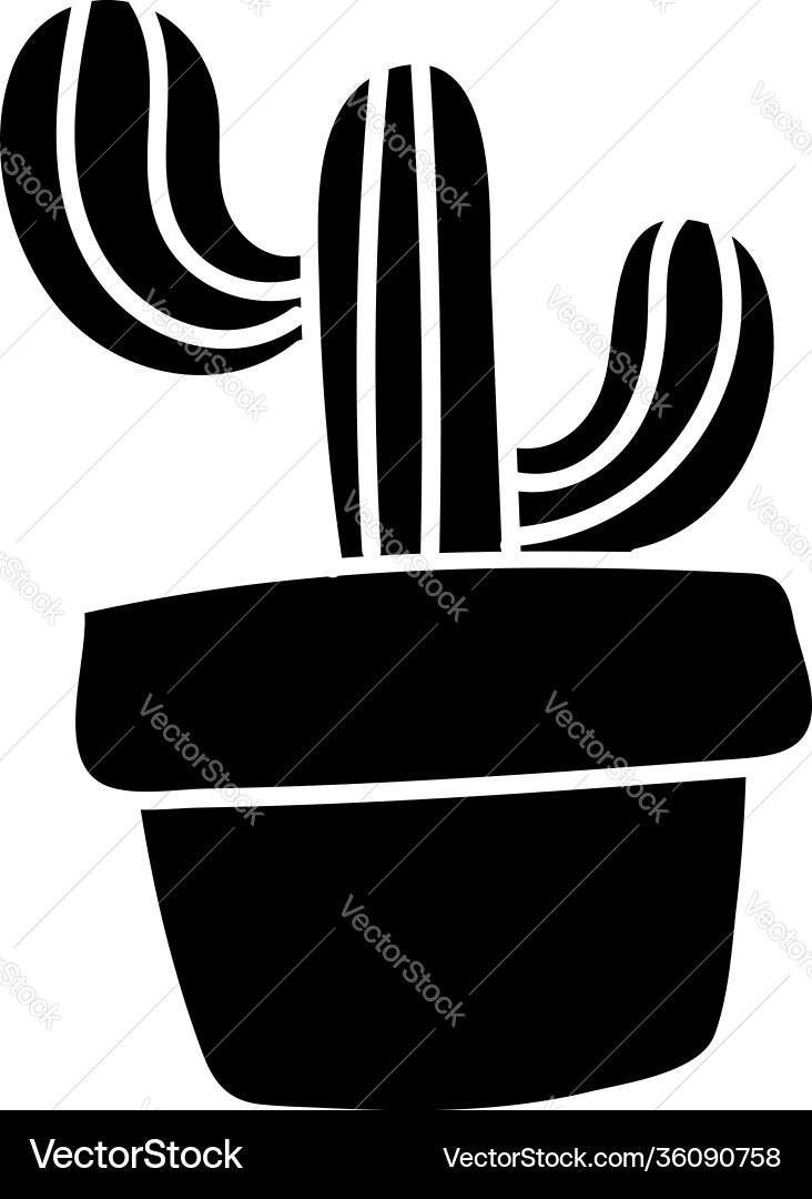 Desert cactus in a black pot on white background Vector Image