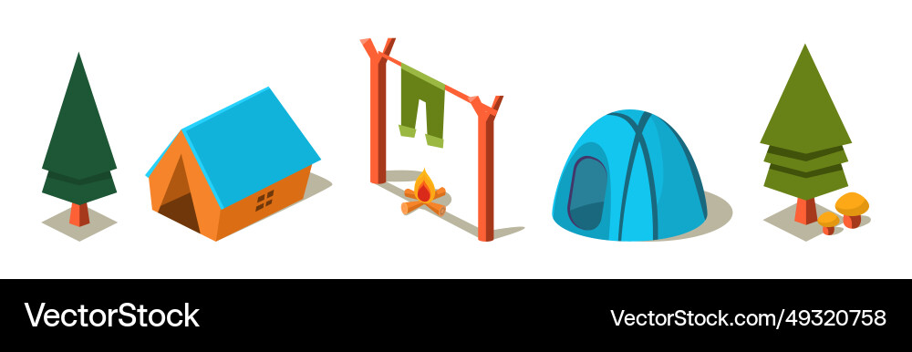 Isometric outdoor camping element and equipment Vector Image