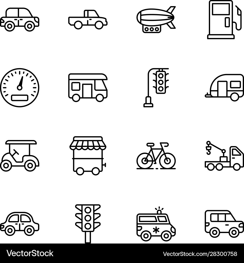 Motor vehicle line icons pack Royalty Free Vector Image