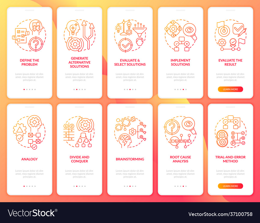 Problem Solving Red Onboarding Mobile App Page Vector Image