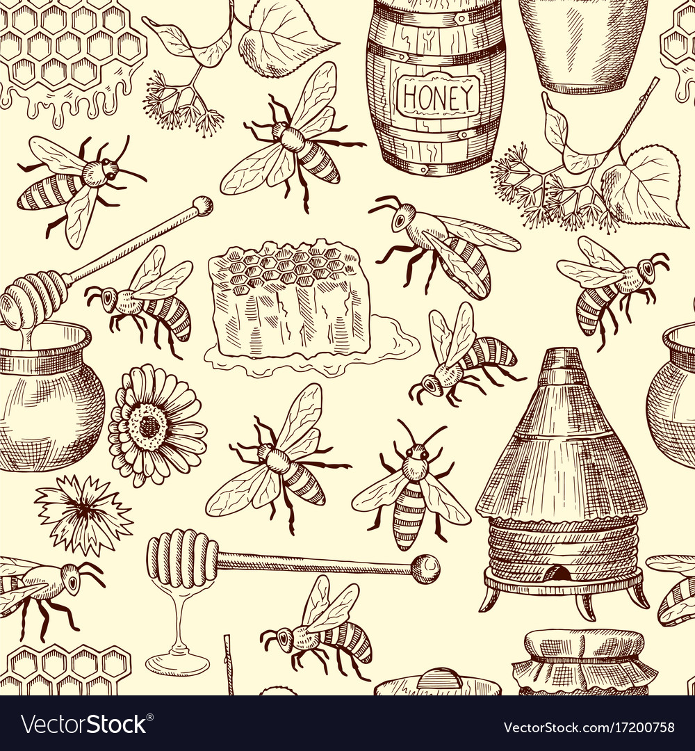 Seamless pattern with honey bees and Royalty Free Vector Seamless pattern with honey bees and Royalty Free Vector