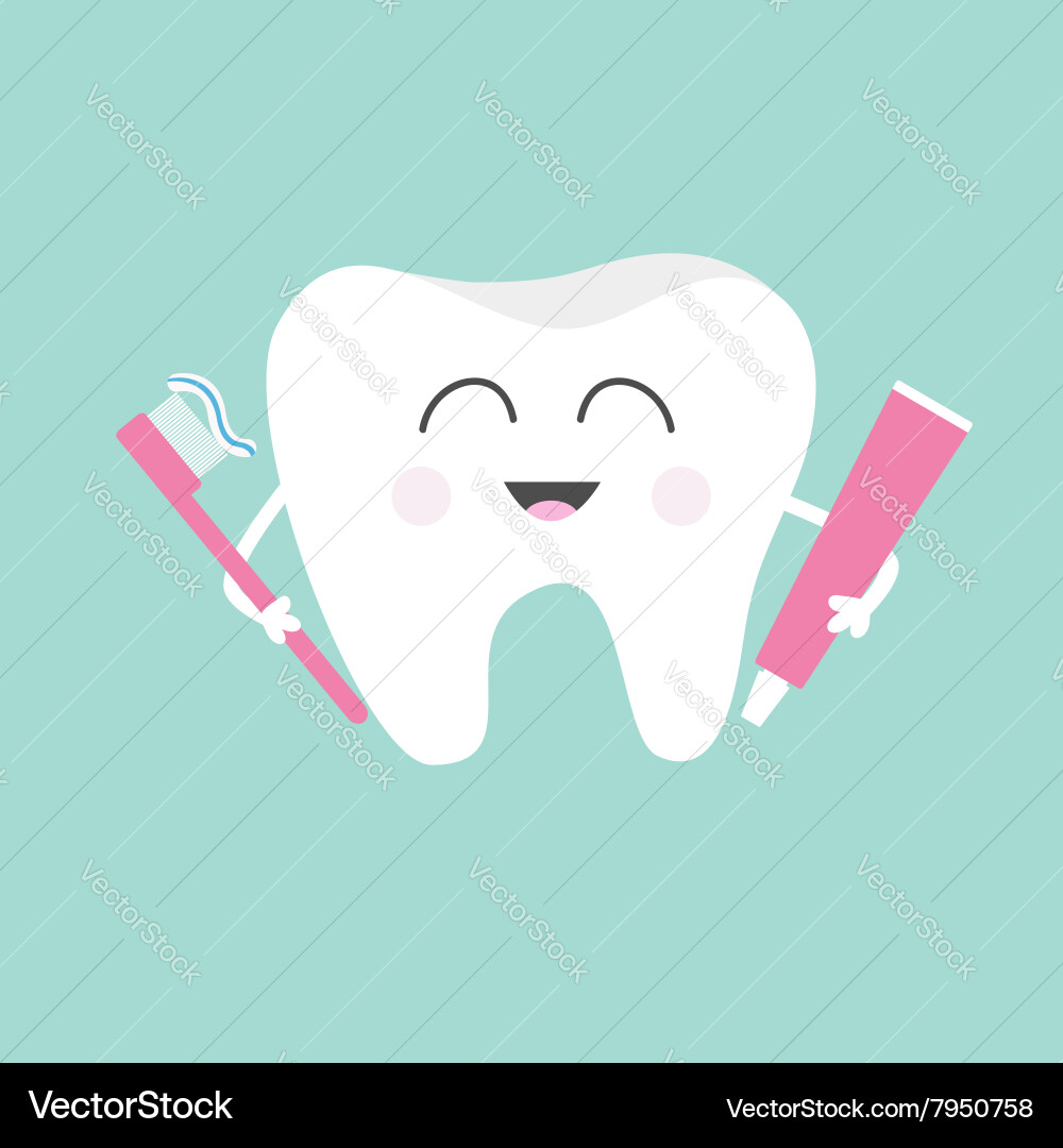 Tooth holding toothpaste and toothbrush Cute funny