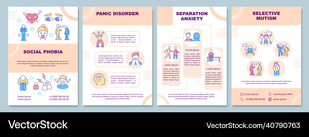 Anxiety types beige brochure template Royalty Free Vector