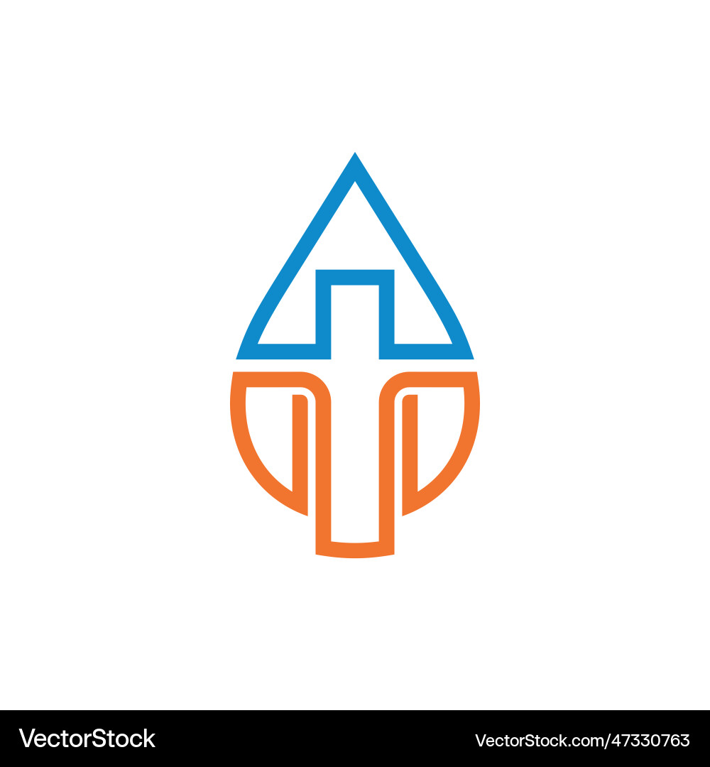 Cross logo design with water drop droplet Vector Image