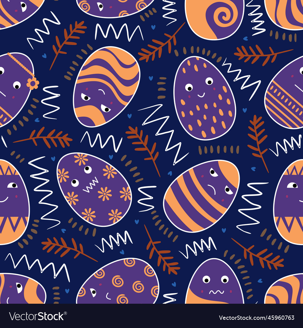 Cute easter seamless patterns with funny cartoon Vector Image