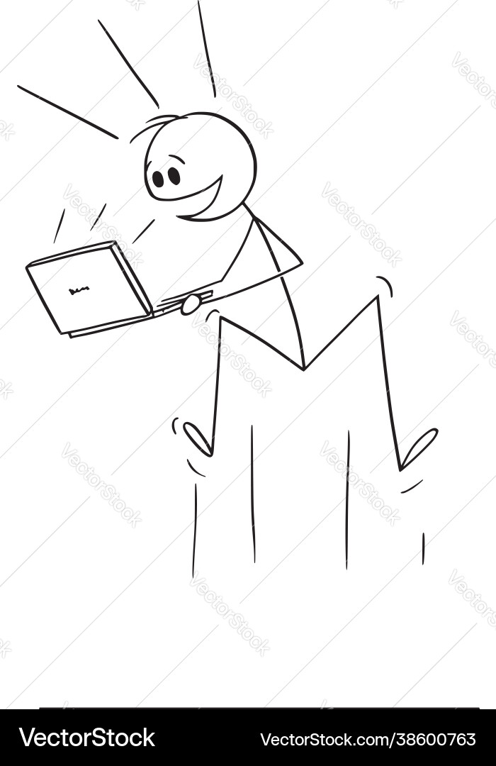 Happy person with computer celebrating success Vector Image