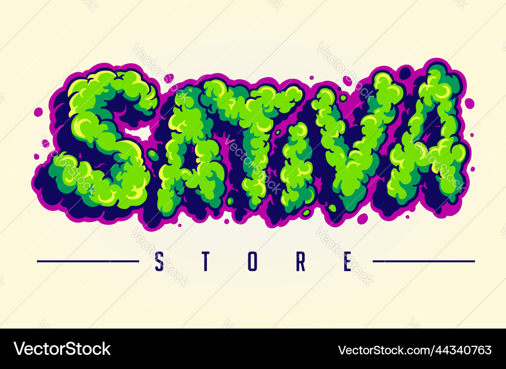 Lettering Word Sativa With Smoke Weed Royalty Free Vector
