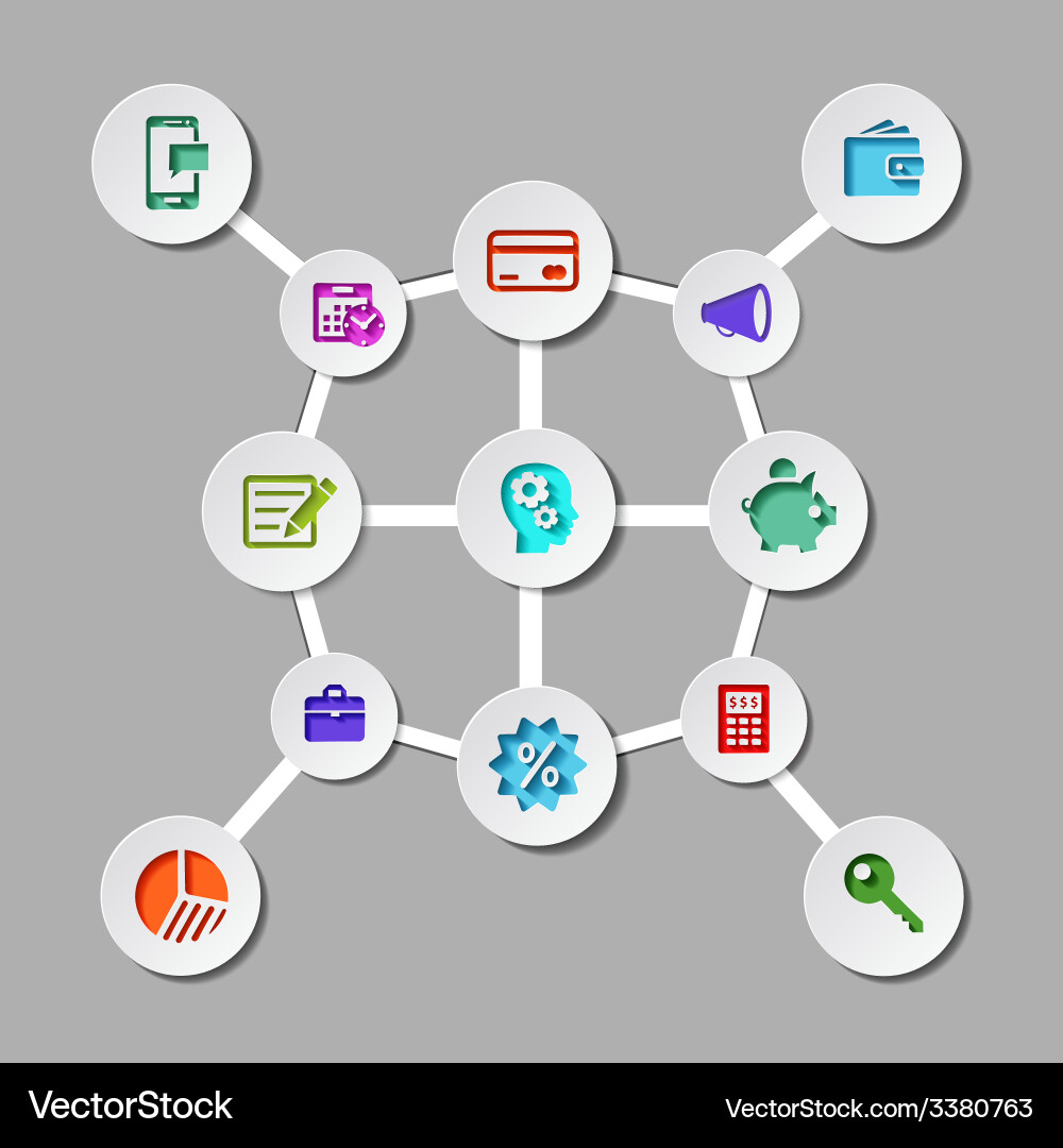 Management and finance flat design icon set Vector Image