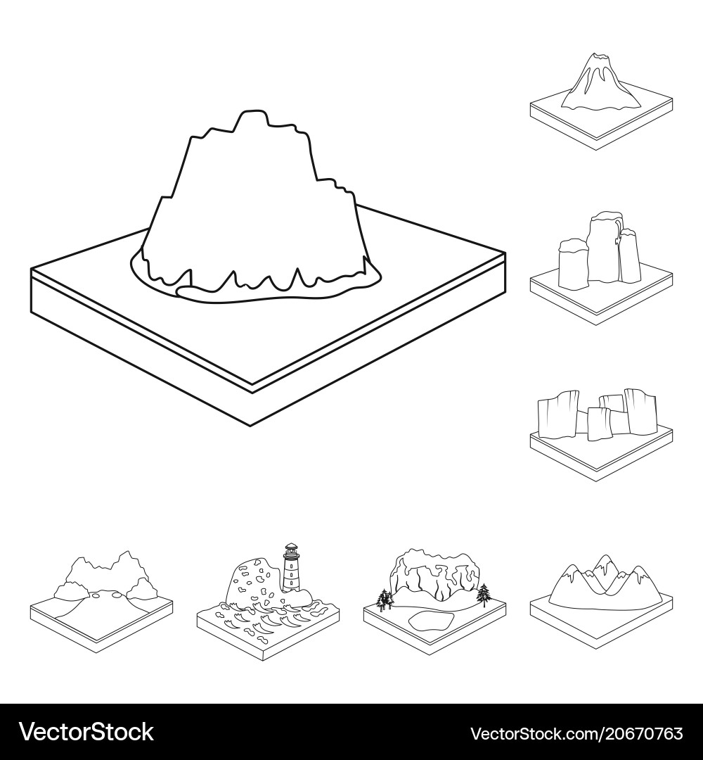 Mountains massive outline icons in set collection Vector Image