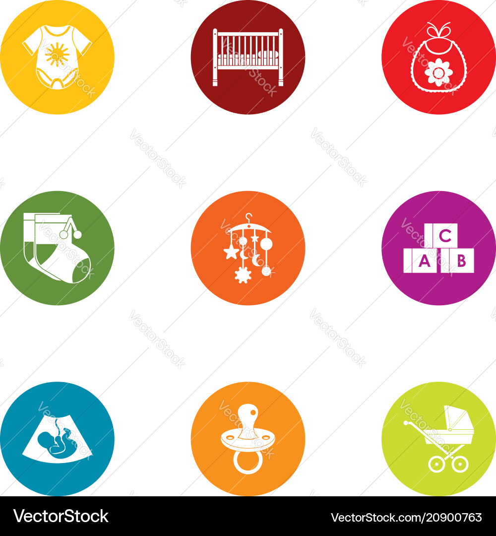 Nursery room icons set flat style Royalty Free Vector Image